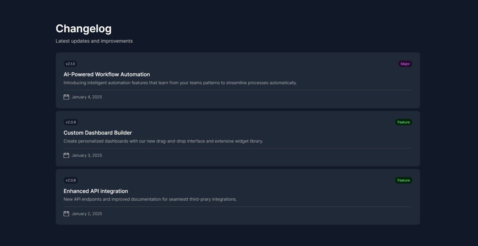 Changelog template for Bricks Builder | Responsive & Modern