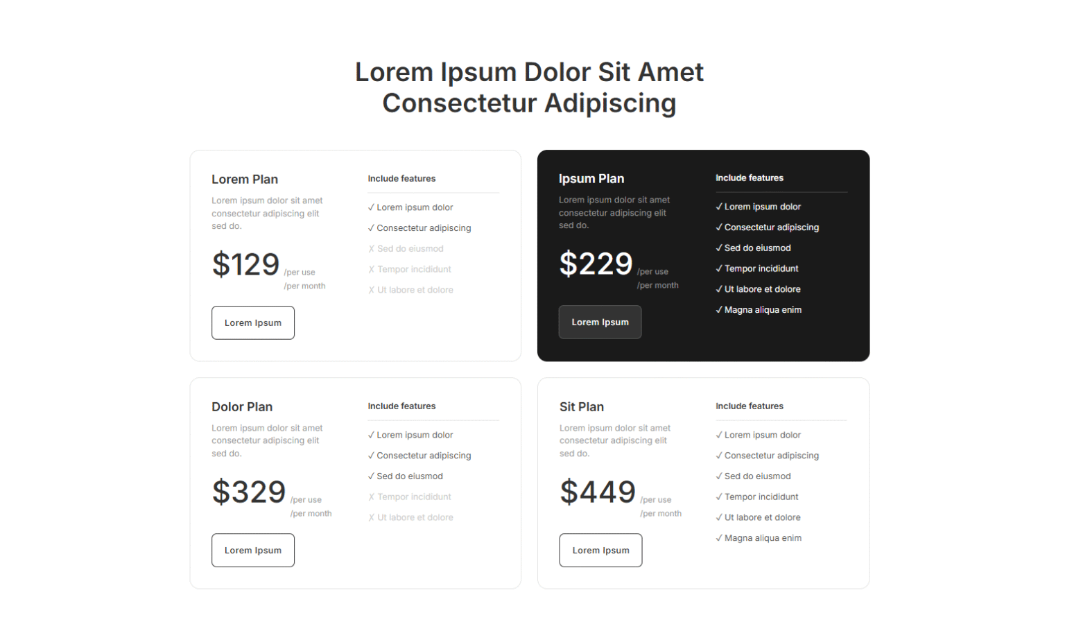 Pricing wireframe for Bricks Builder